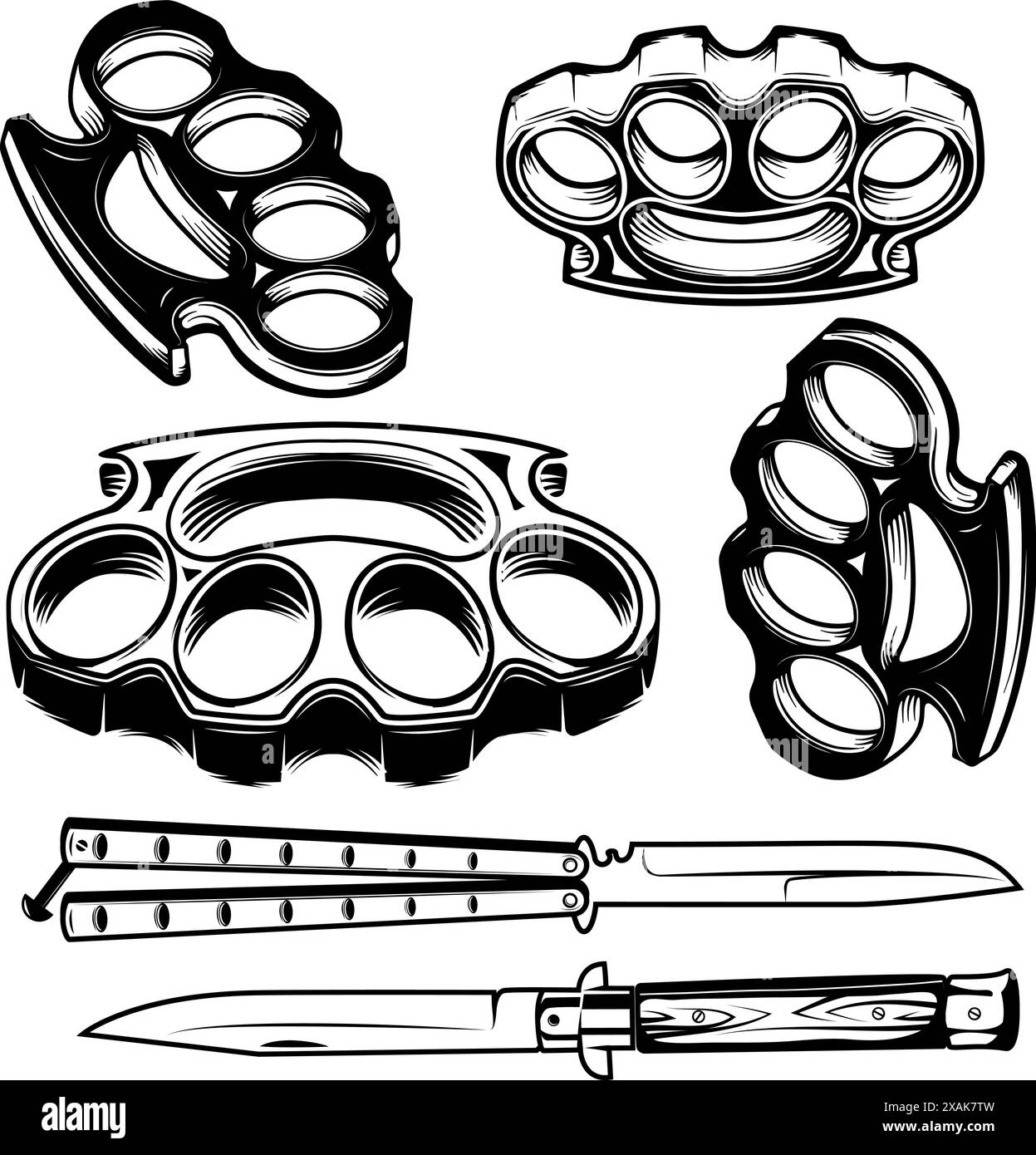 Set of the knives and brass knuckles. Vector illustration Stock Vector ...