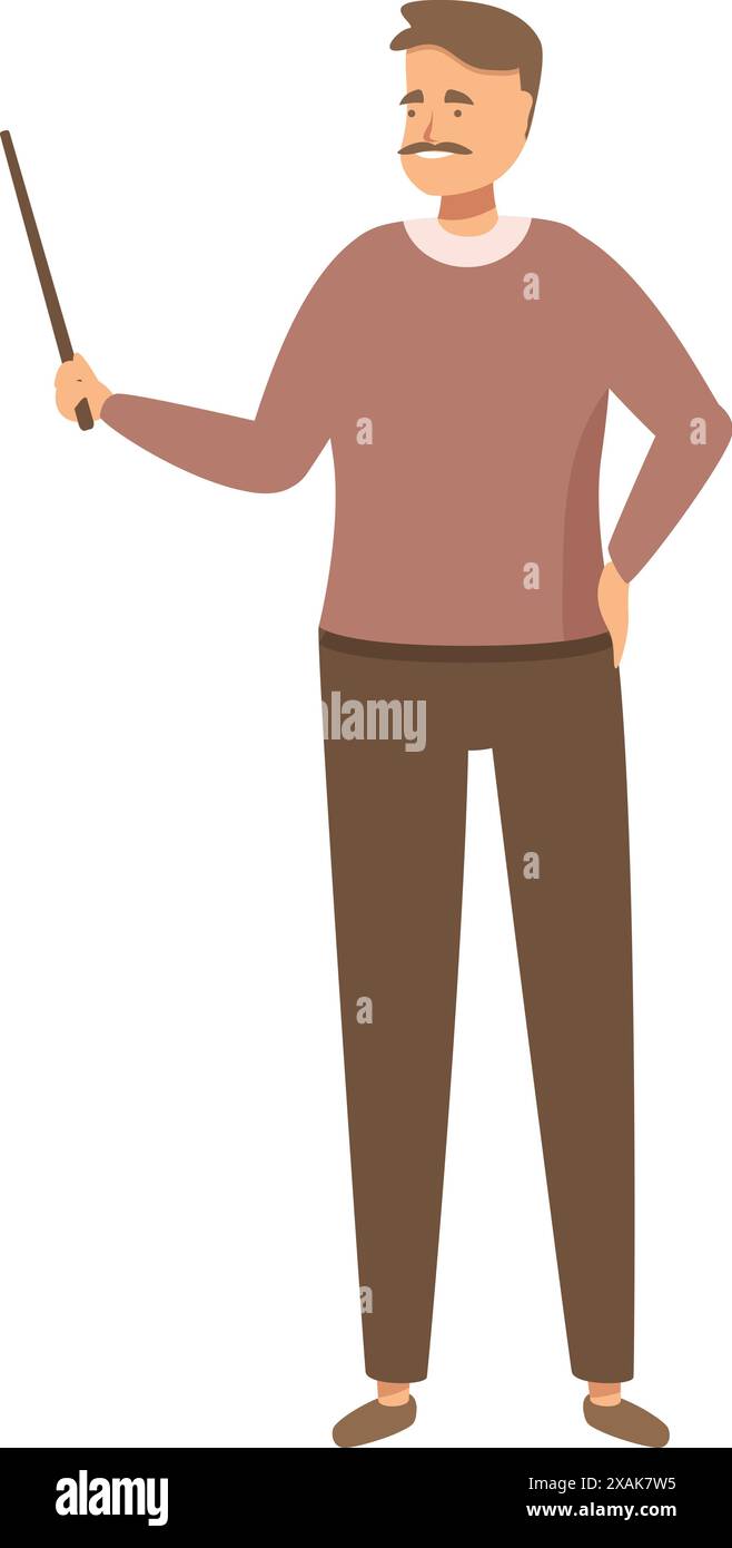 Museum teacher is explaining holding wooden pointer stick for excursion ...