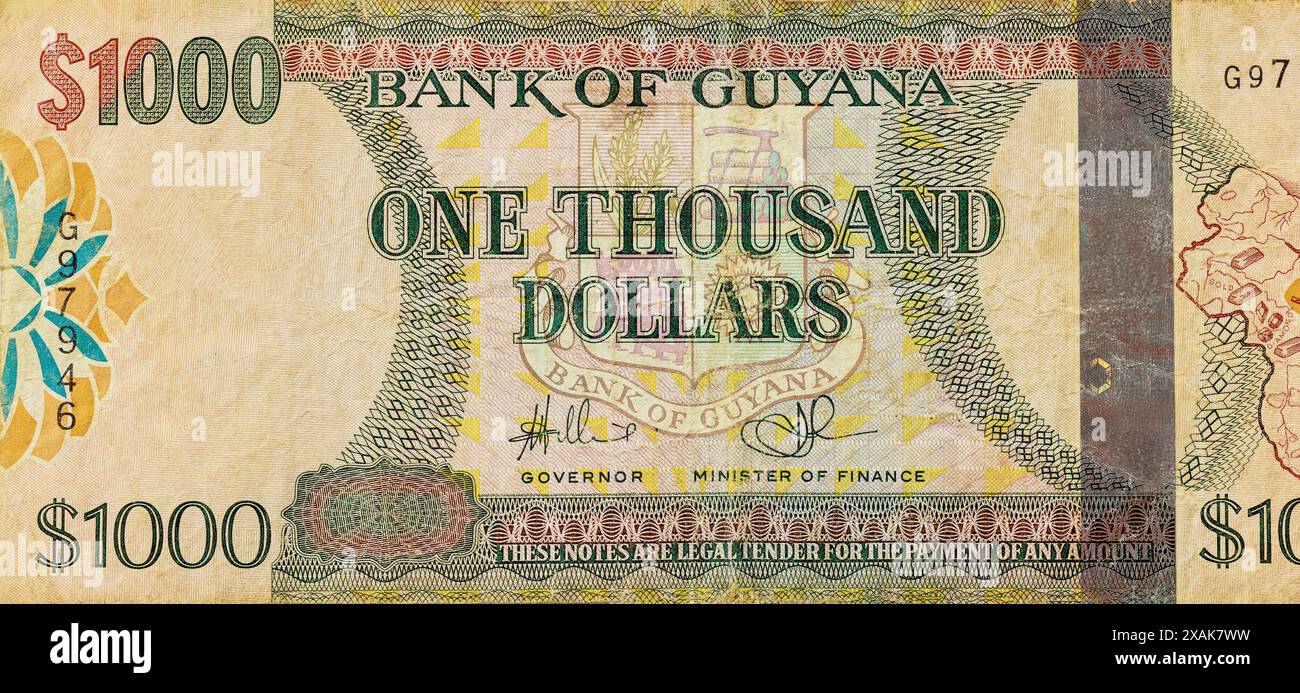 Guyana national currency is bank note in denomination of one thousand ...