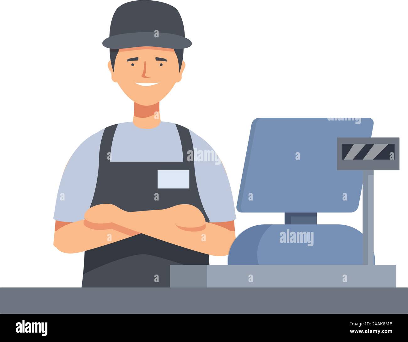 Man standing behind counter grocery Cut Out Stock Images & Pictures - Alamy