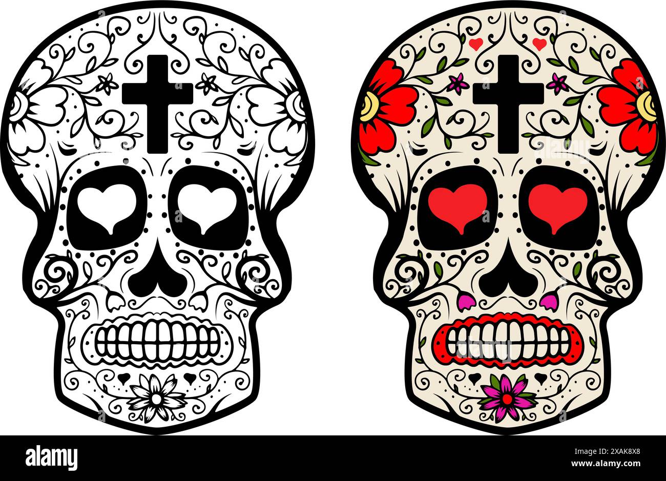 Set of sugar skulls isolated on white background. Day Of The Dead. Dia ...