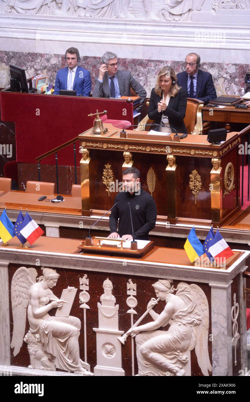 Yaël Braun-Pivet President of the National Assembly Volodomyr Zelensky ...