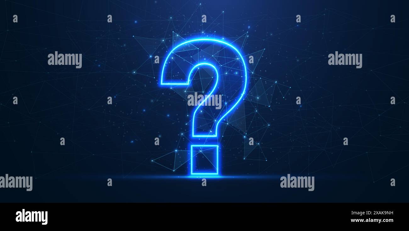 Question mark on blue. FAQ answer, Inquiry information, Quiz banner ...