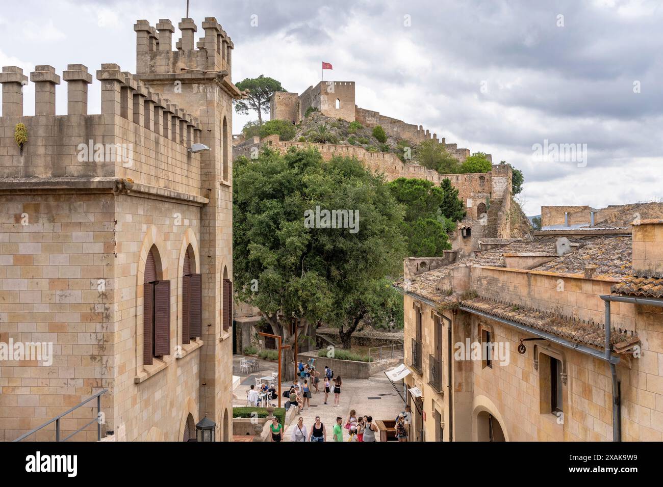 Europe, Spain, Province of Valencia, Xativa, Tourists at the historic ...
