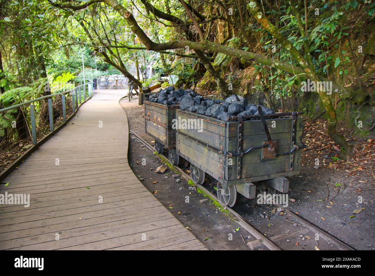 Mine carts on tracks near the ancient Katoomba Coal Mine in the Jamison ...