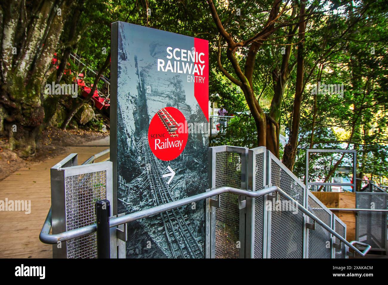 Direction sign to the Scenic Railway, an incline railway going down in ...