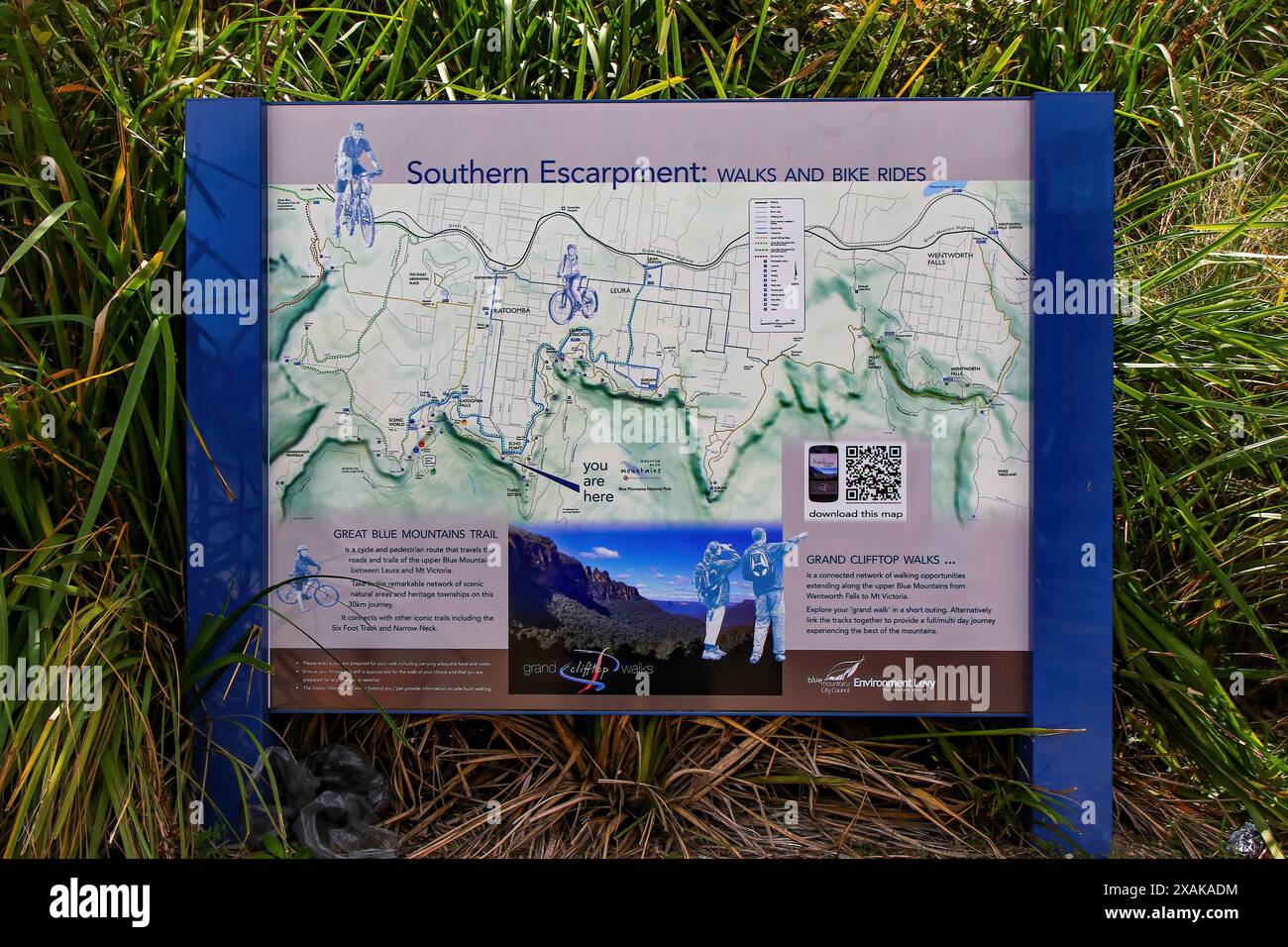 Trail map of the southern escarpment of the Jamison Valley in the Blue ...
