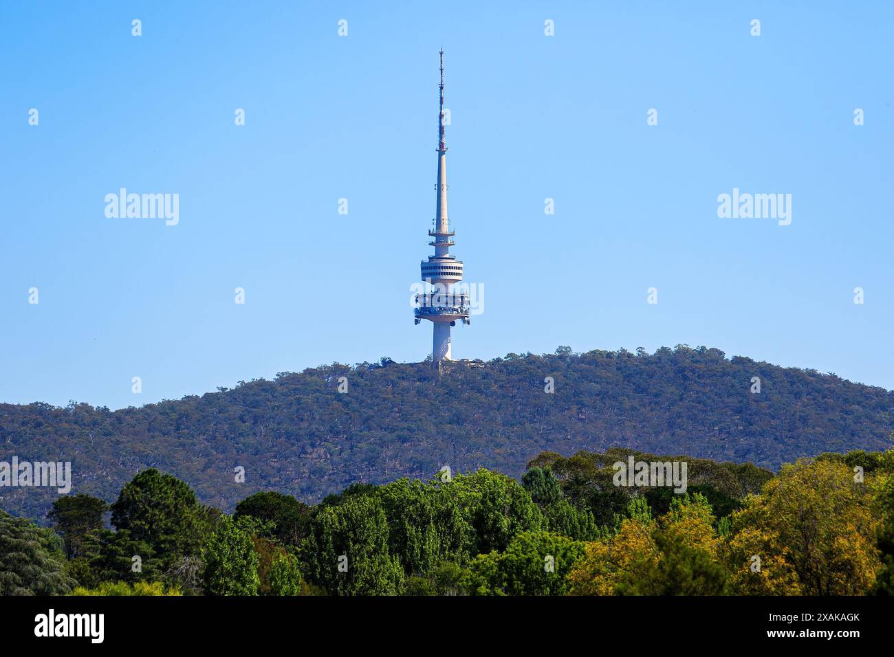 Radio tower at the summit of the Black Mountain in Canberra, Australian ...