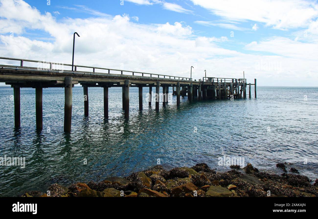 Wooden jetty of Kingfisher Bay on the west coast of Fraser Island (K ...
