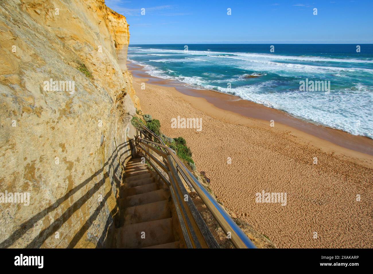 Stairway on the cliff of Gibson Steps at the Twelve Apostles Marine ...