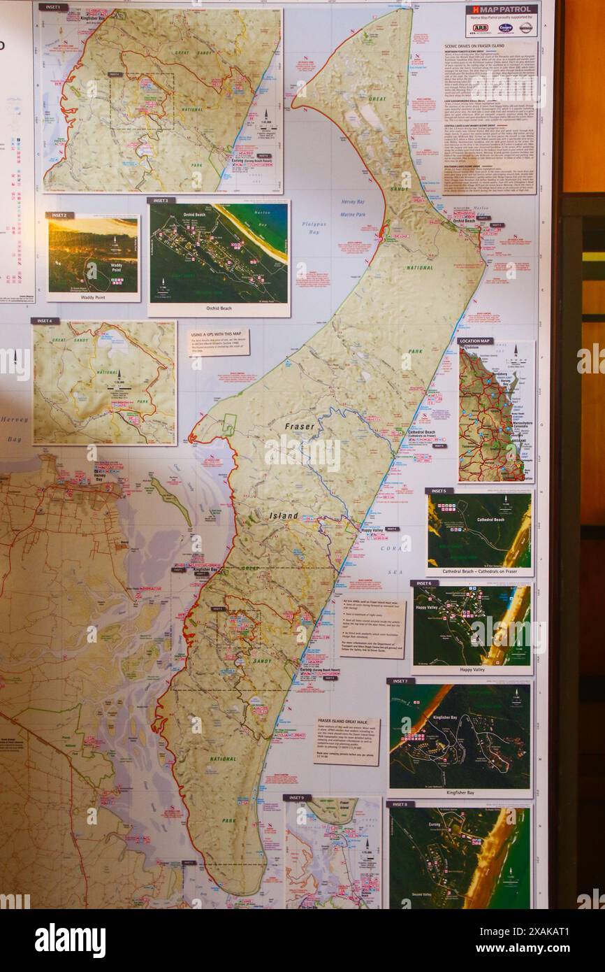 Map of Fraser Island (K'gari) on a tourist information board off the ...