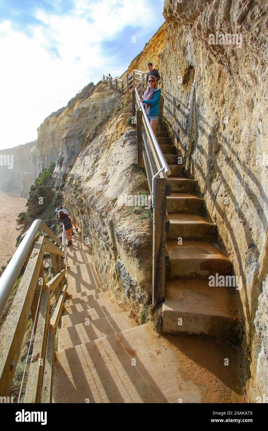 Stairway on the cliff of Gibson Steps at the Twelve Apostles Marine ...