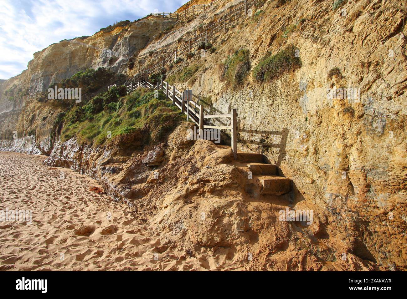 Stairway on the cliff of Gibson Steps at the Twelve Apostles Marine ...