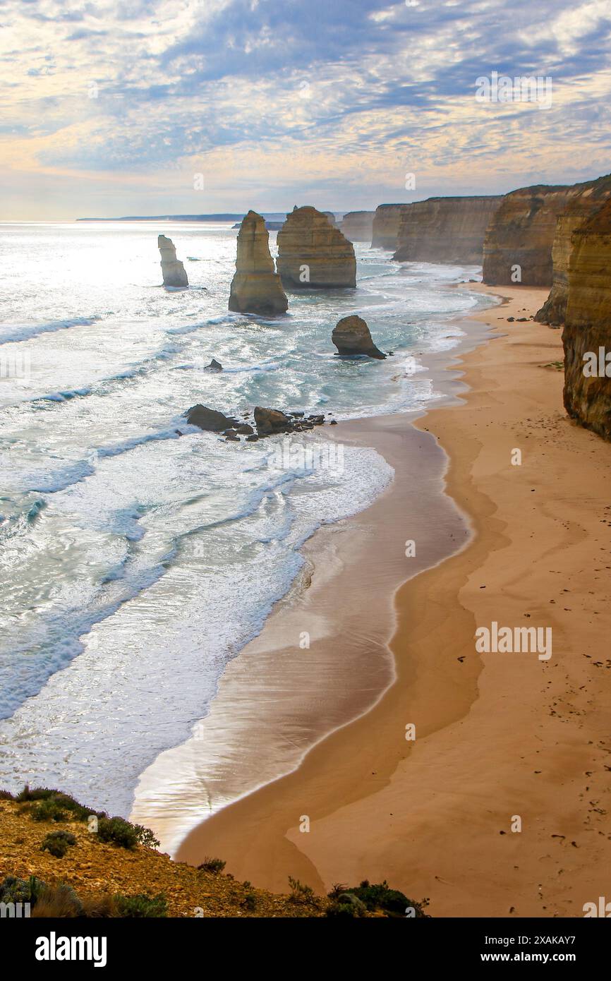 The Twelve Apostles, a collection of limestone stacks in the Tasman Sea ...