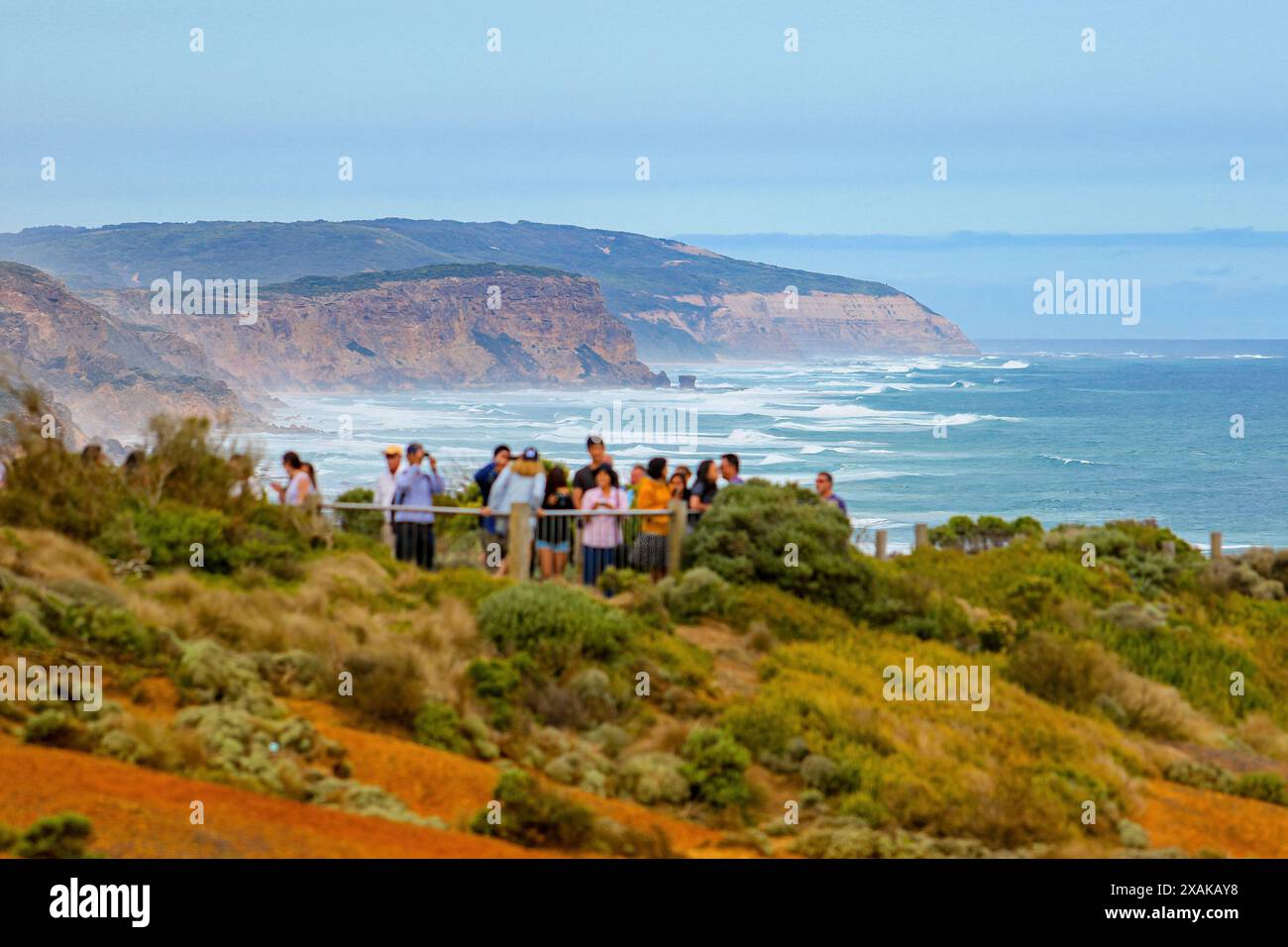 Crowd of tourists walking on a ridge on top of Castle Rock at the ...