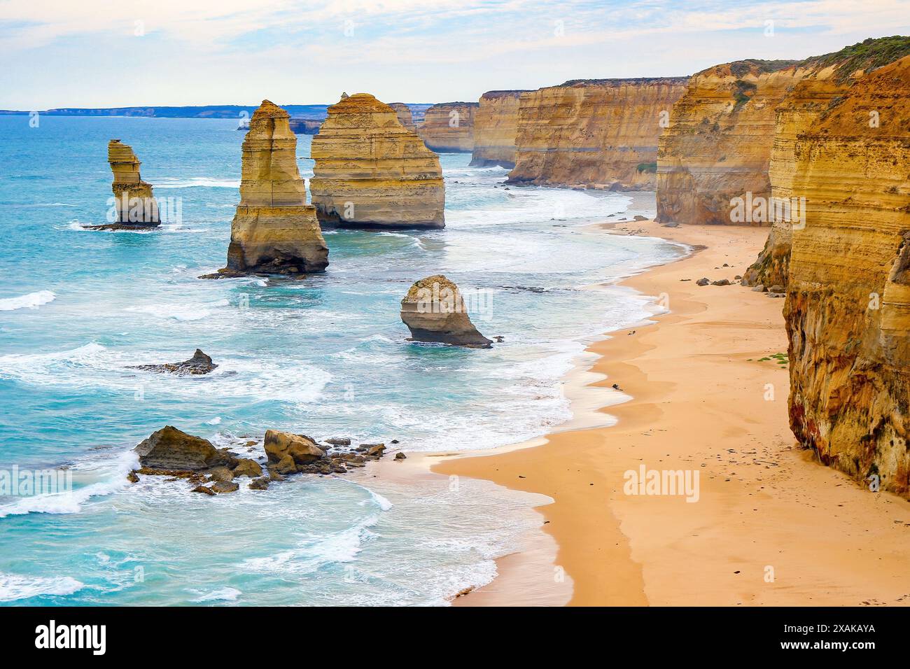 The Twelve Apostles, a collection of limestone stacks in the Tasman Sea ...