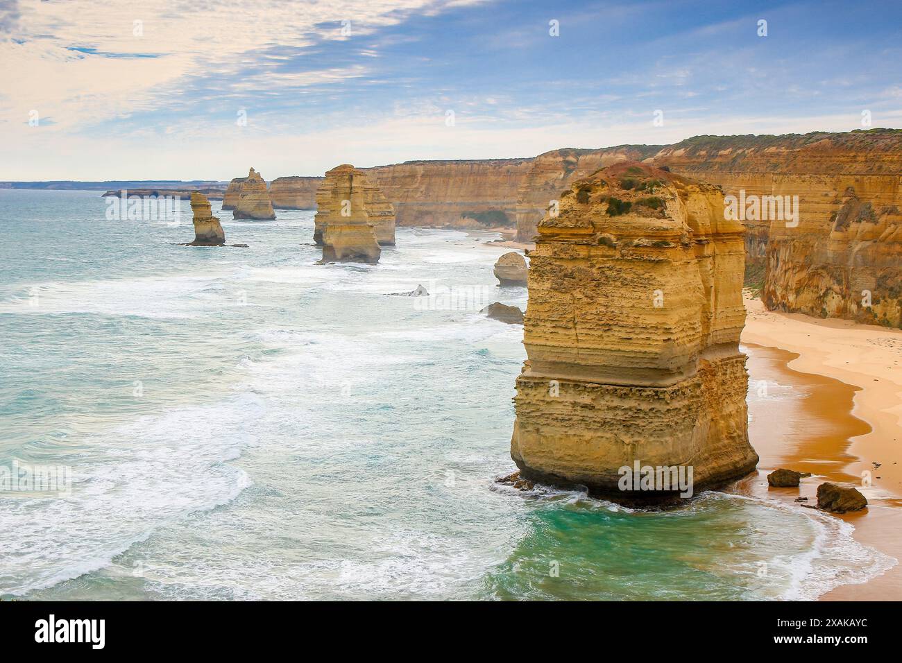 The Twelve Apostles, a collection of limestone stacks in the Tasman Sea ...