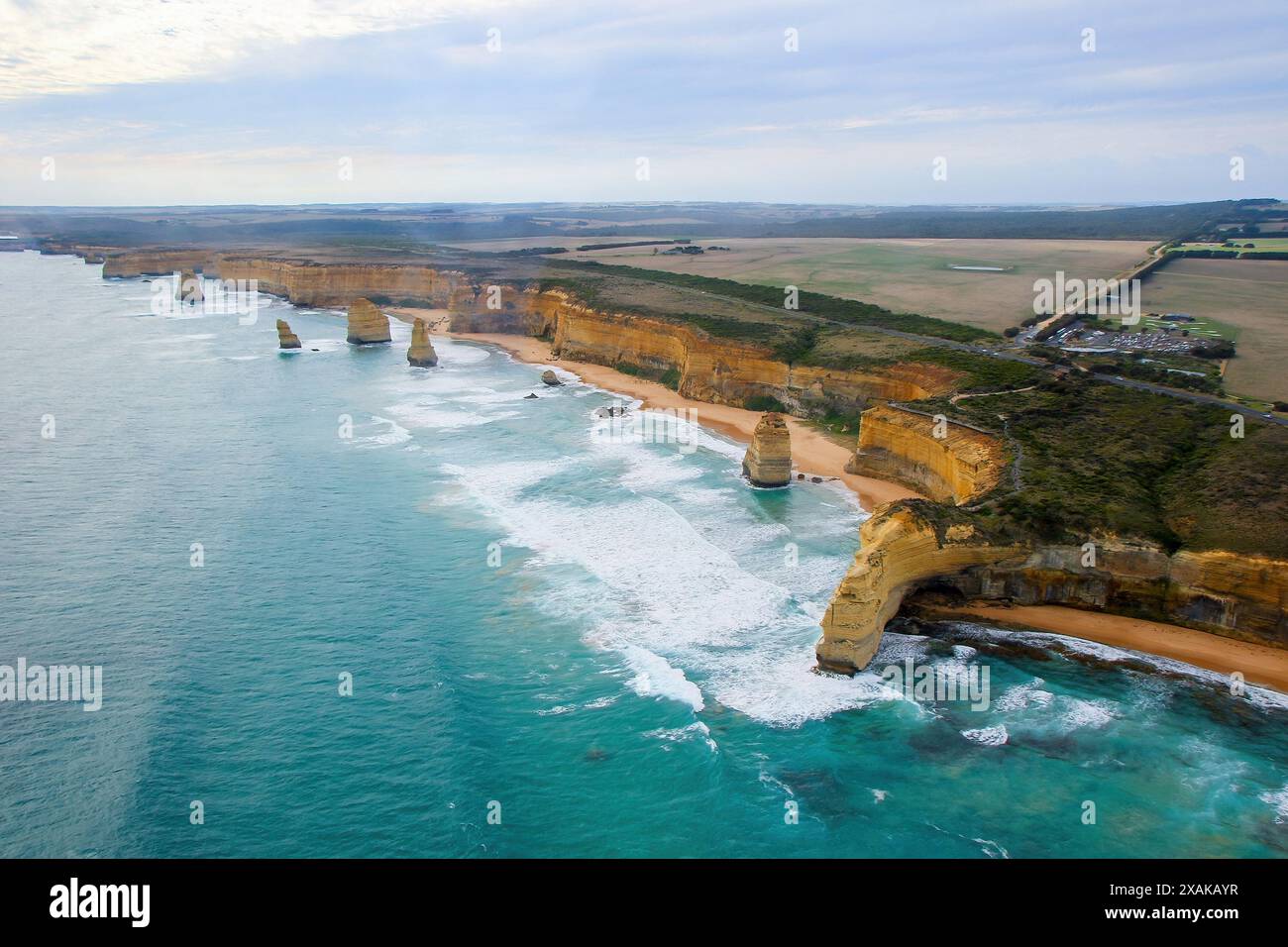 Aerial view of the Australian coastline at the Twelve Apostles in the ...
