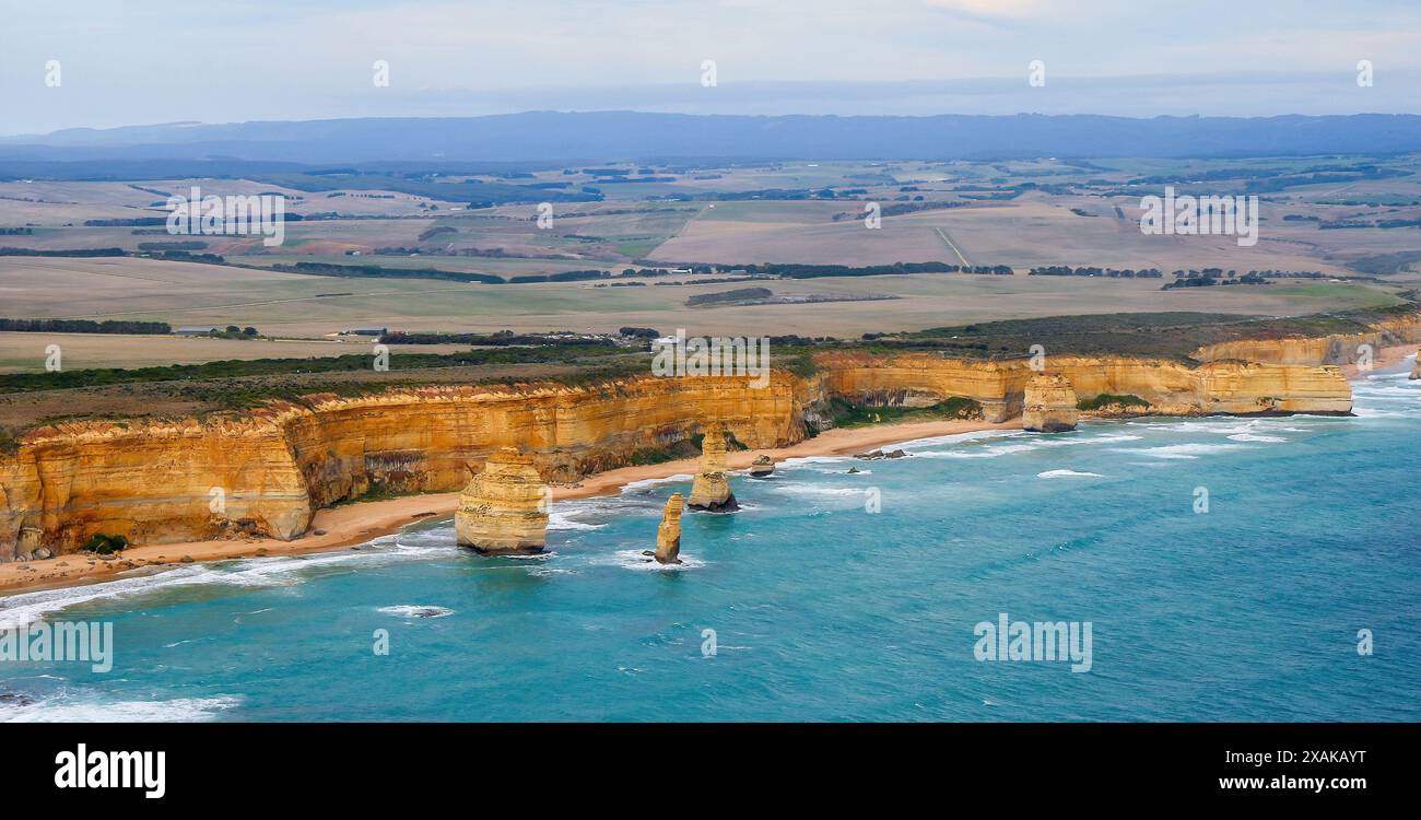 Aerial view of the Australian coastline at the Twelve Apostles in the ...