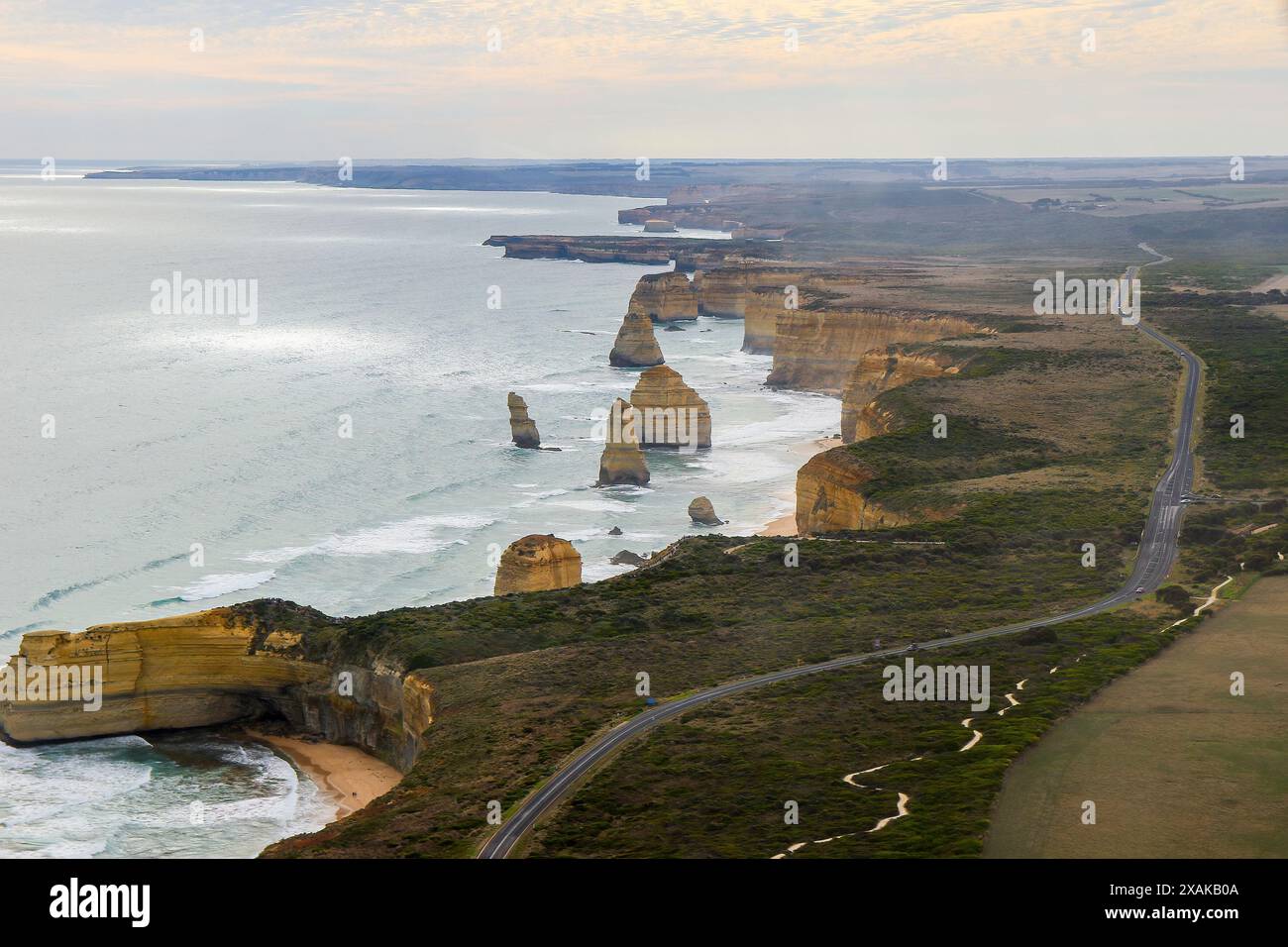 Aerial view of the Australian coastline at the Twelve Apostles in the ...