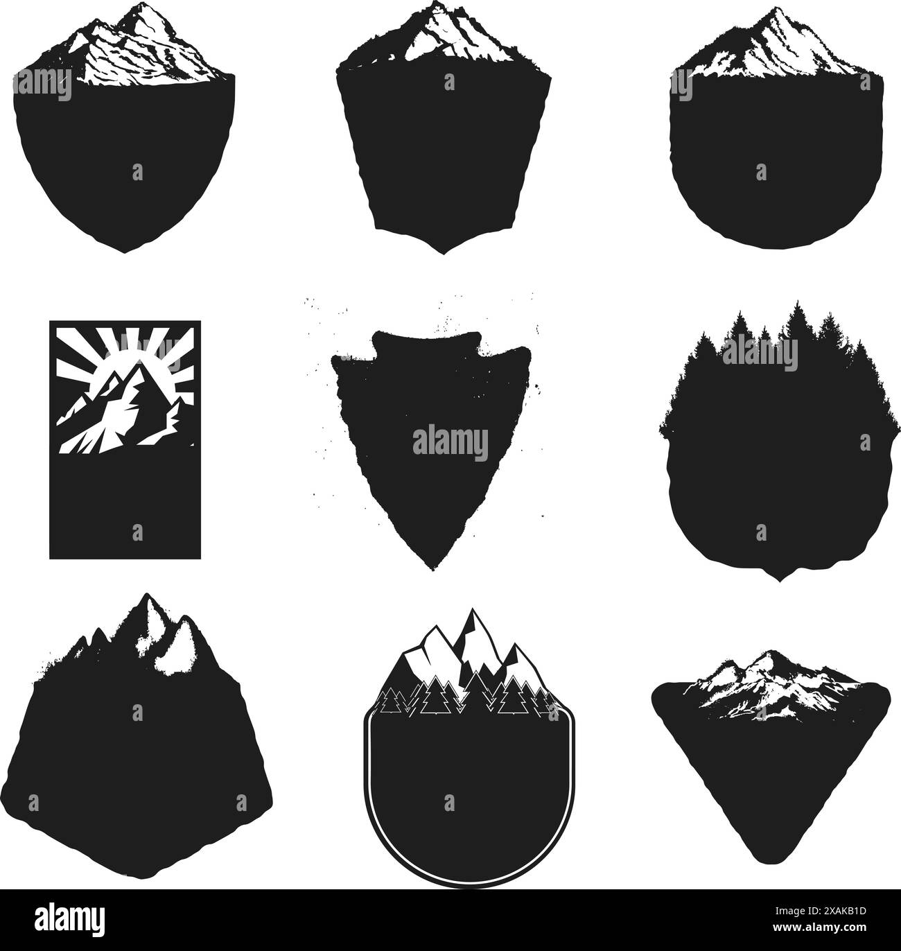 Blank badges templates with mountains and trees isolated on white ...