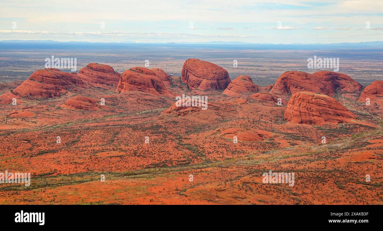 Aerial view of Kata Tjuta aka the Olgas, large domed rock formations in ...