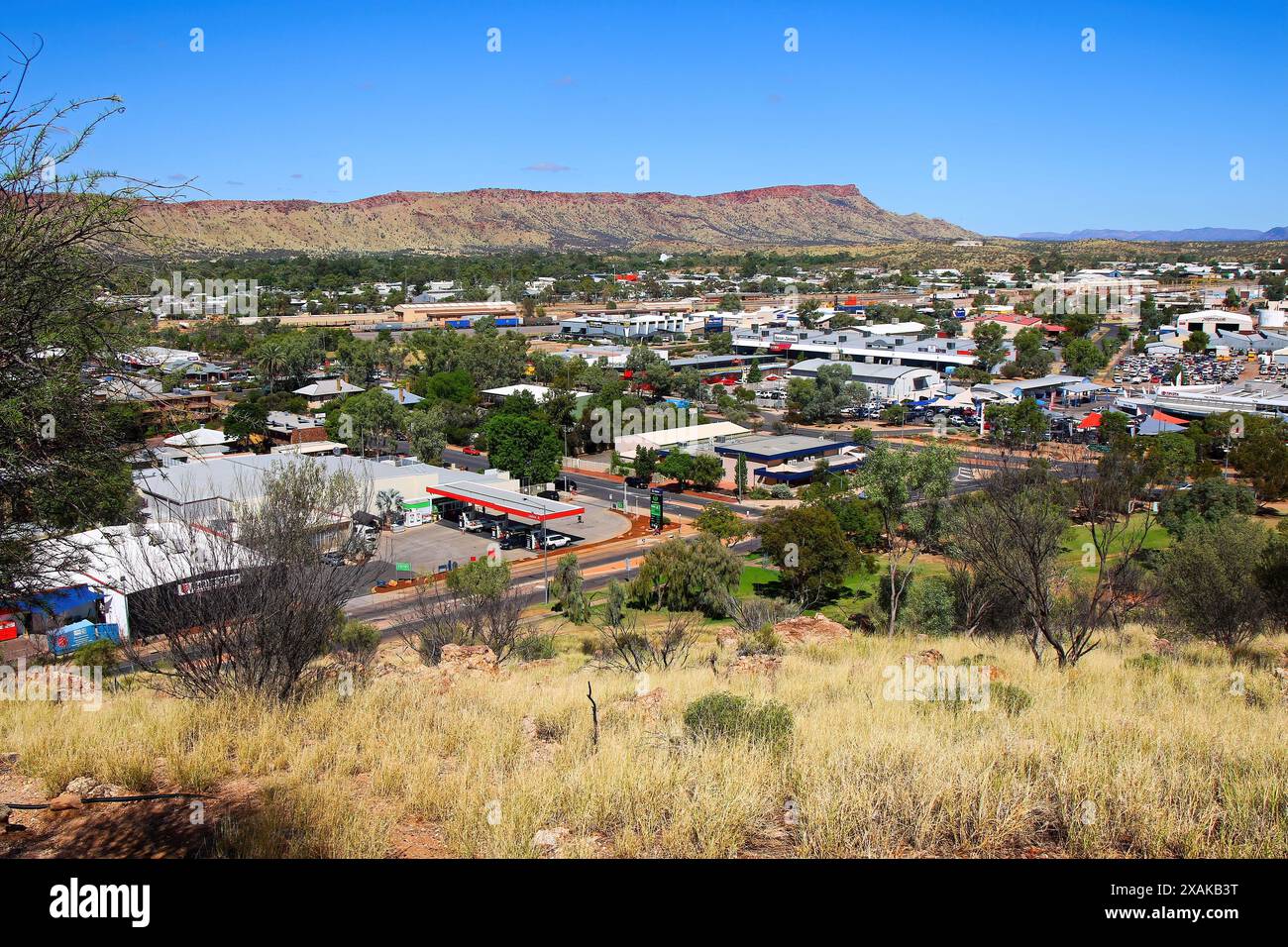 Aerial view of downtown Alice Springs from Anzac Hill with the ridges ...