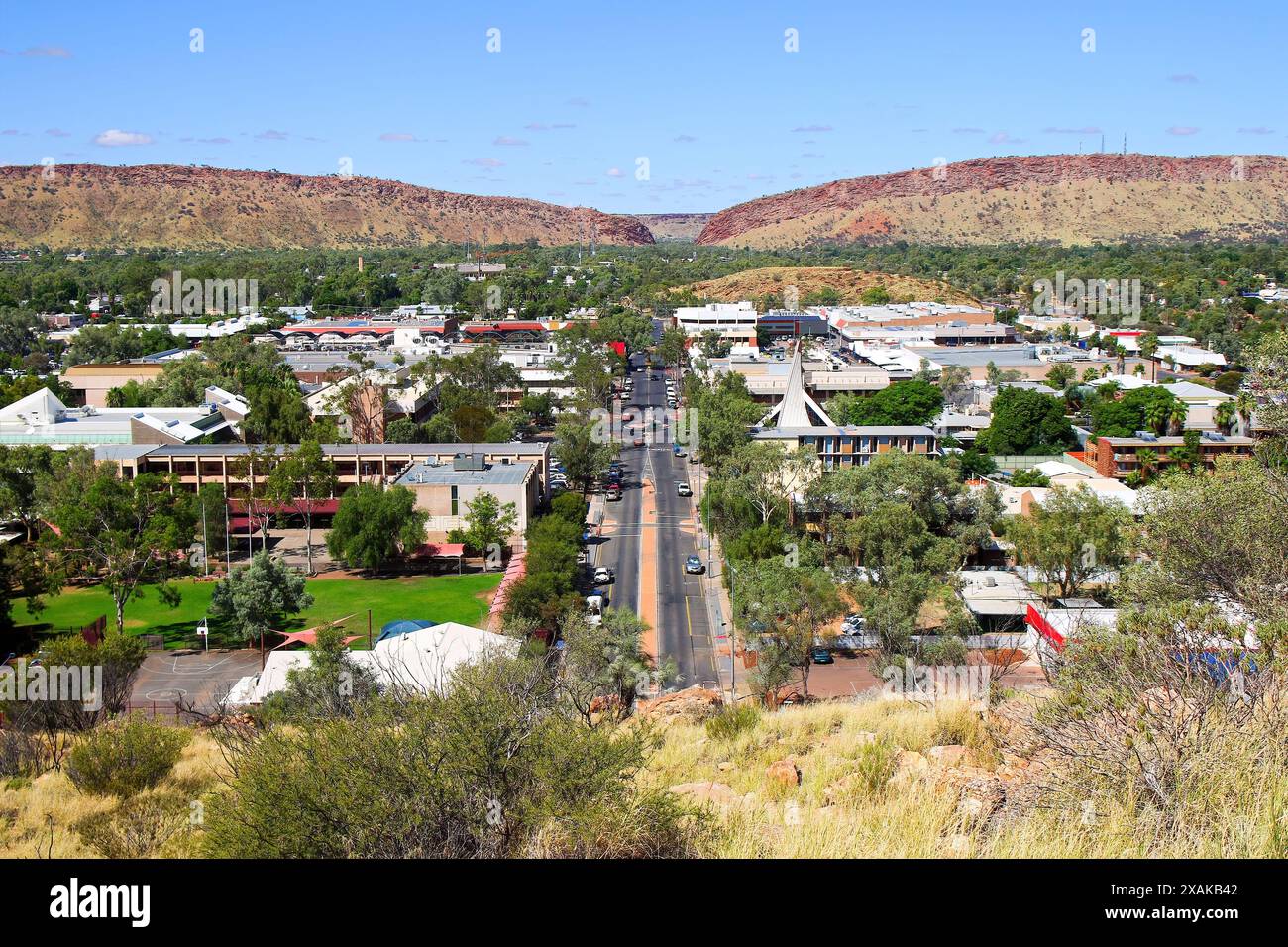 Aerial view of downtown Alice Springs from Anzac Hill with MacDonnell ...