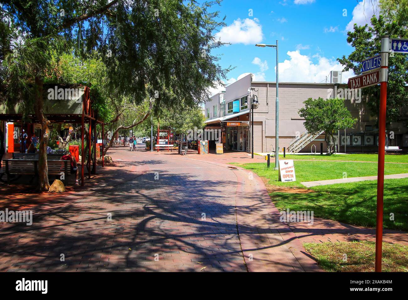 Todd Mall outdoor shopping street in downtown Alice Springs, Northern Territory, Central ...