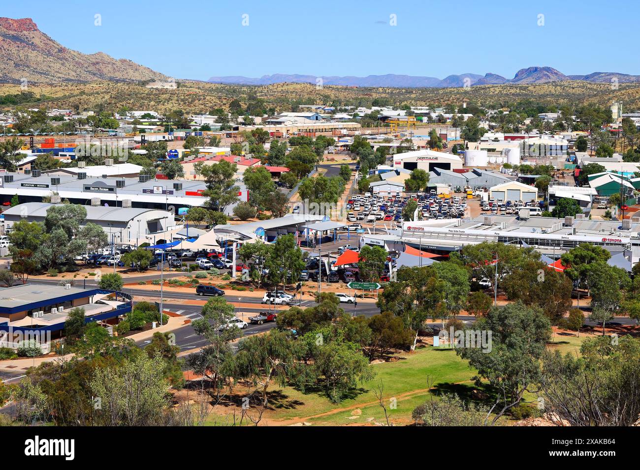 Aerial view of downtown Alice Springs from Anzac Hill in Central ...