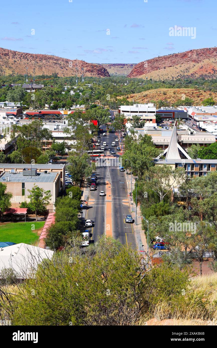 Aerial view of downtown Alice Springs from Anzac Hill with MacDonnell ...