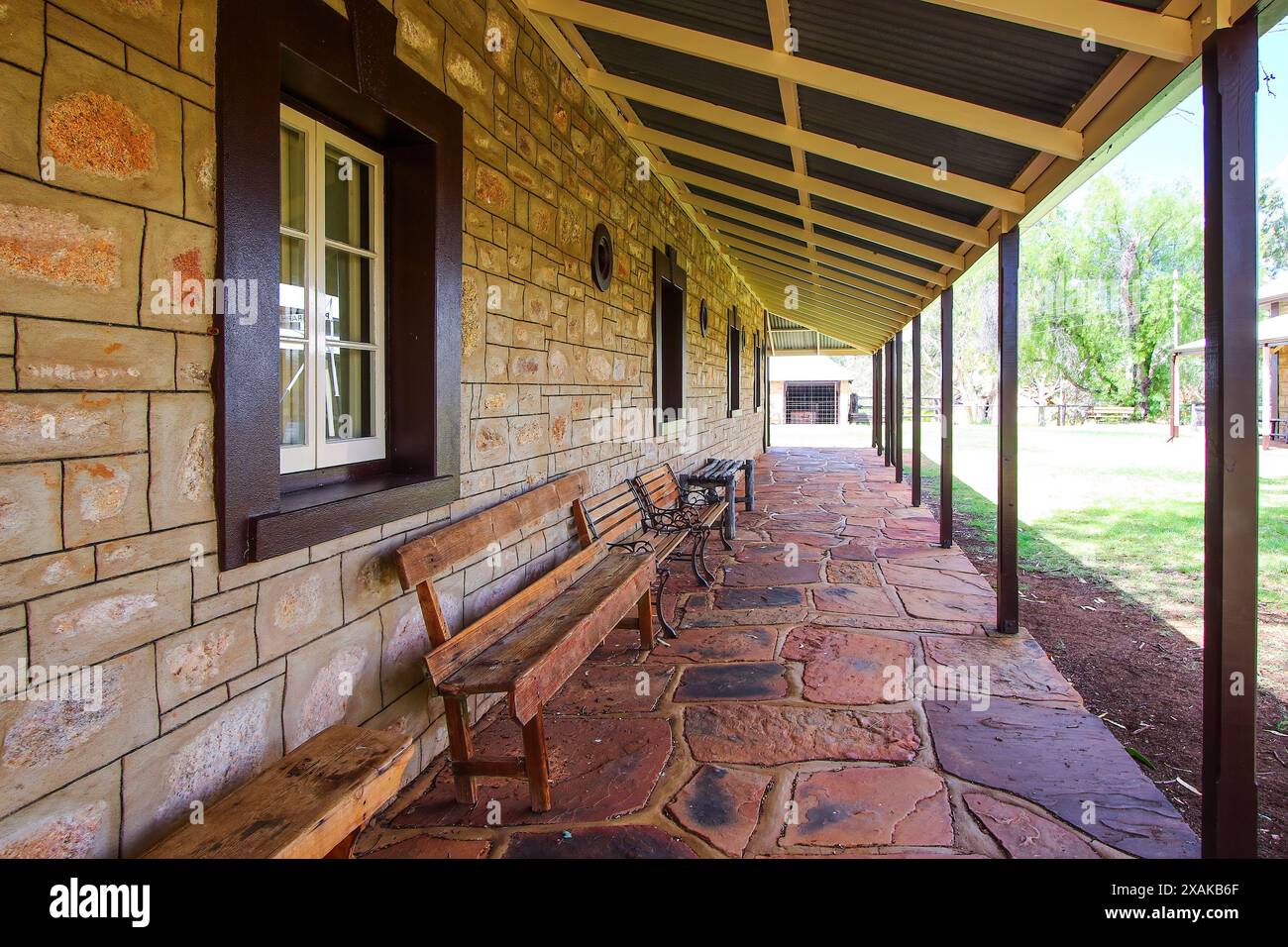 Shaded porch in the Alice Springs Telegraph Station Historical Reserve ...