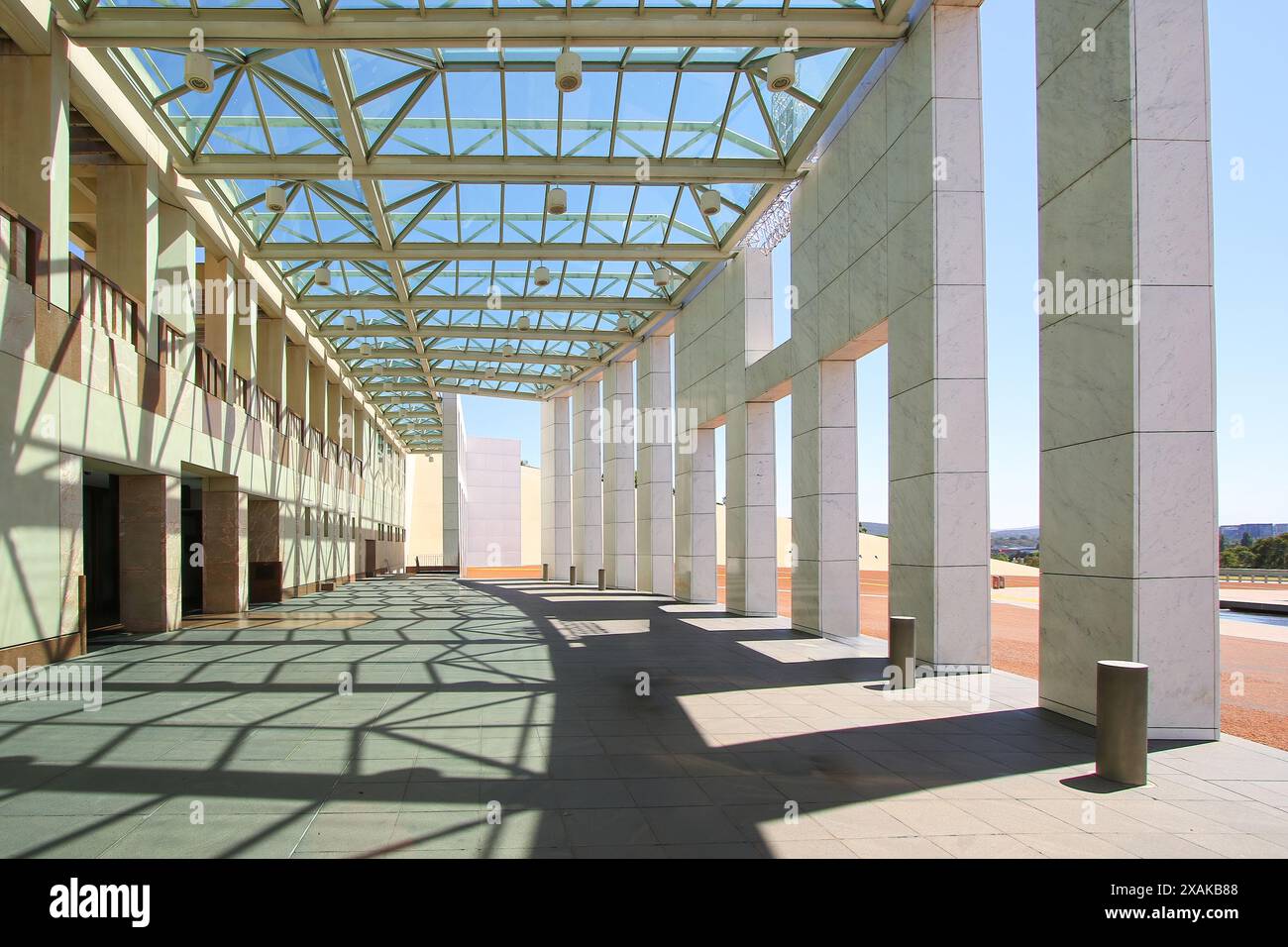 Granite columns at the entrance of the Parliament House of Australia on ...
