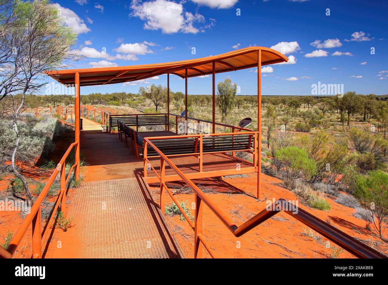 Elevated Kata Tjuta dunes viewing platform near Mount Olga, a large ...