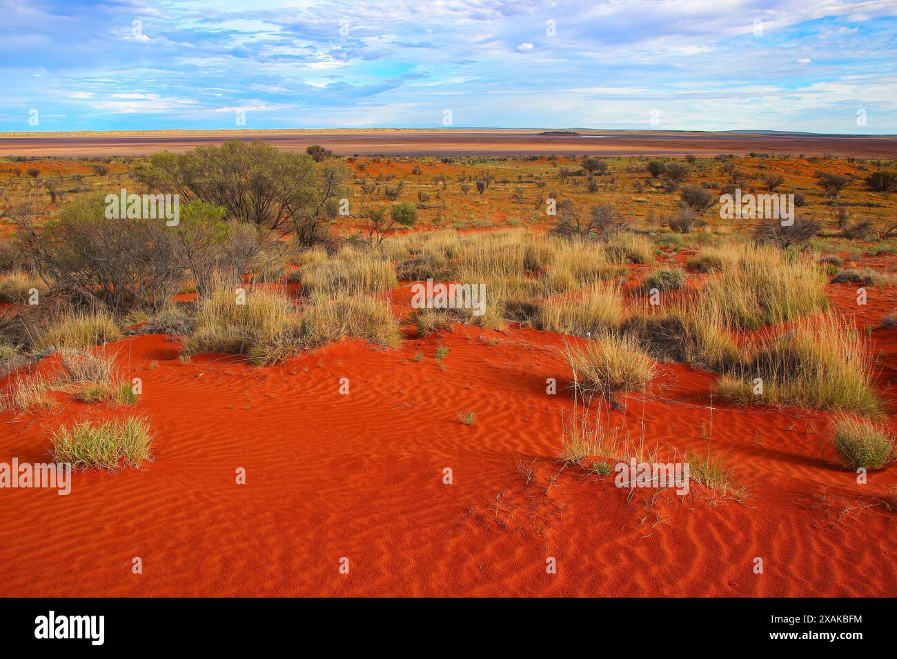 Dry lake in the desert plains of the Red Center of the Northern ...