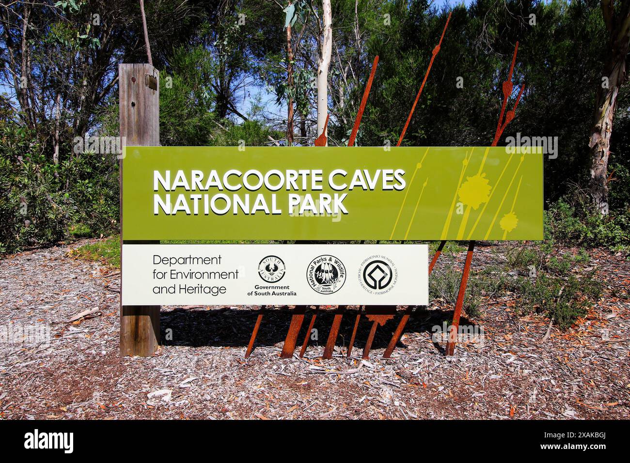 Entrance sign to the Naracoorte Caves National Park in South Australia ...