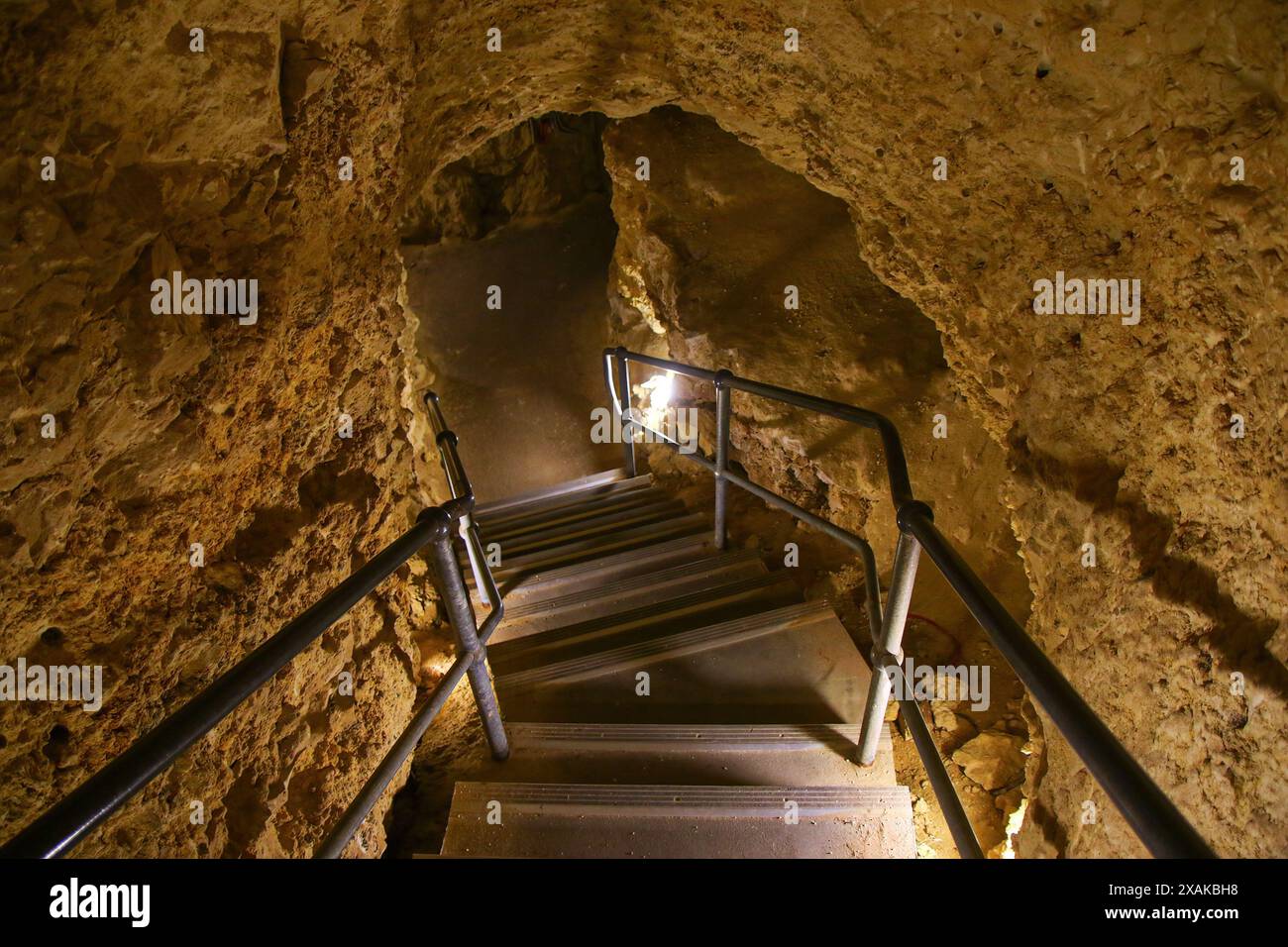 Stairs leading underground to the Victoria Fossil Cave in the ...