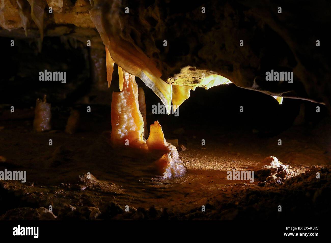 Drapery (speleothem) in the Victoria Fossil Cave in the Naracoorte ...