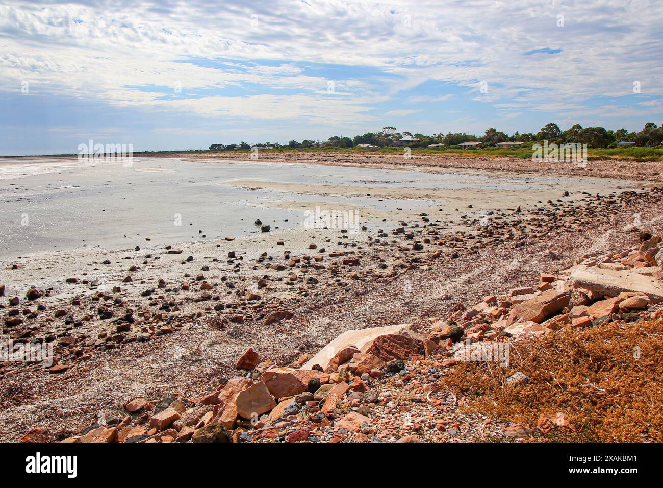 Beach of Port Germein at low tide along the coast of Germein Bay in ...