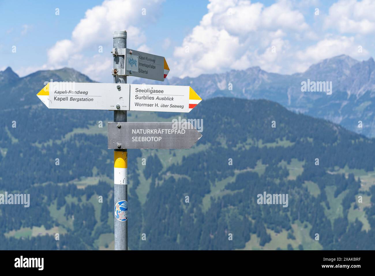 Europe, Austria, Verwall, Vorarlberg, Montafon, Schruns, Signpost at ...