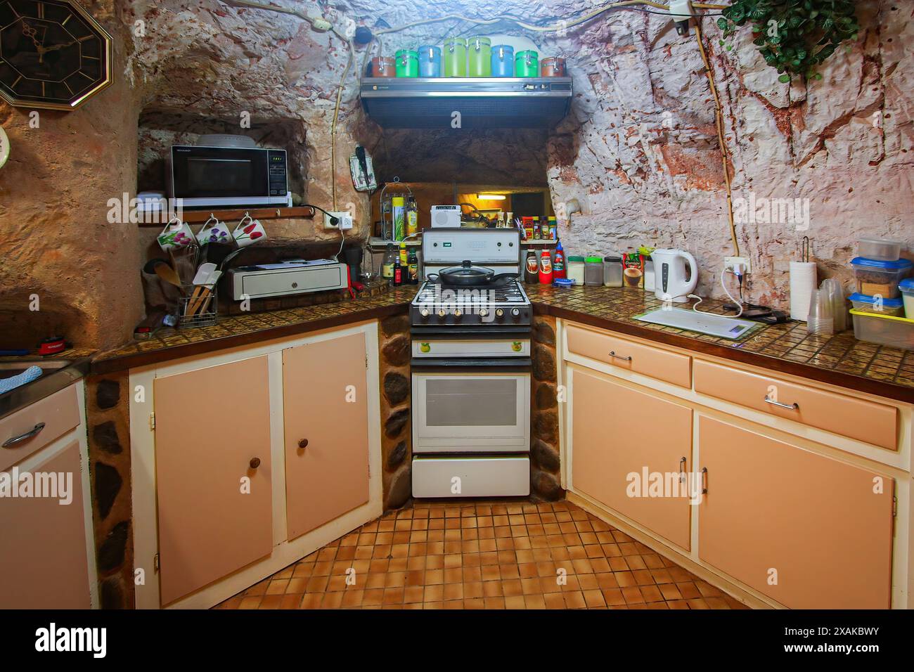 Kitchen in Faye's Underground House, a popular tourist attraction of ...