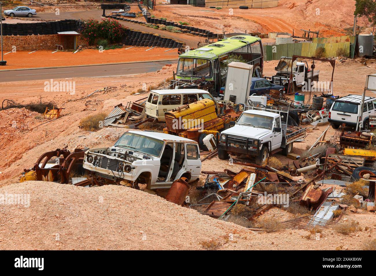 Junkyard of rusty abandoned vintage cars in the desert of the ...