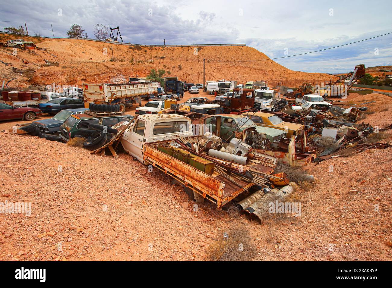 Junkyard of rusty abandoned vintage cars in the desert of the ...