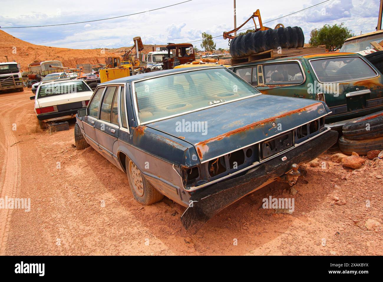 Junkyard of rusty abandoned vintage cars in the desert of the ...