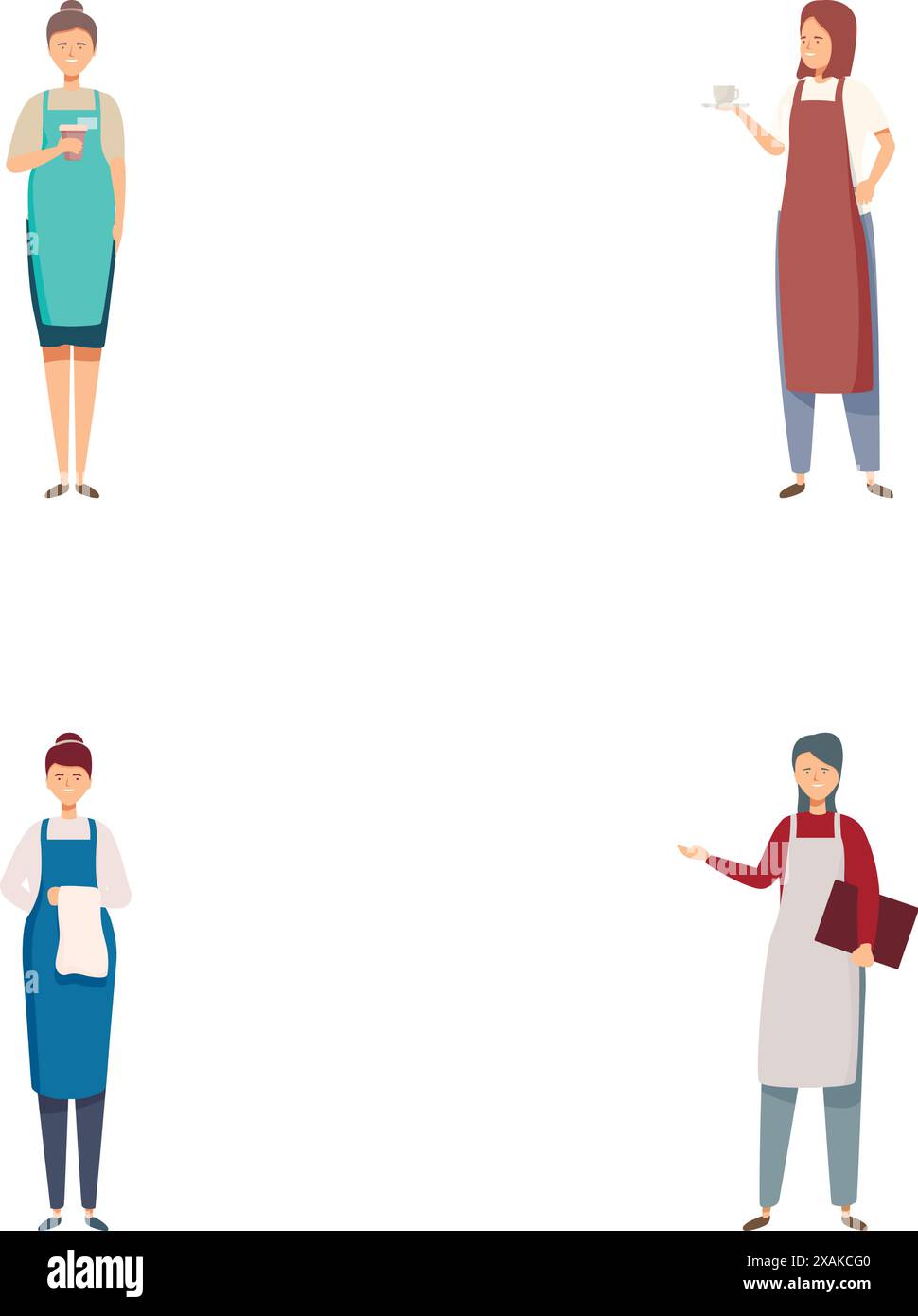 Illustrations of four professionals including a barista, chef, waiter ...