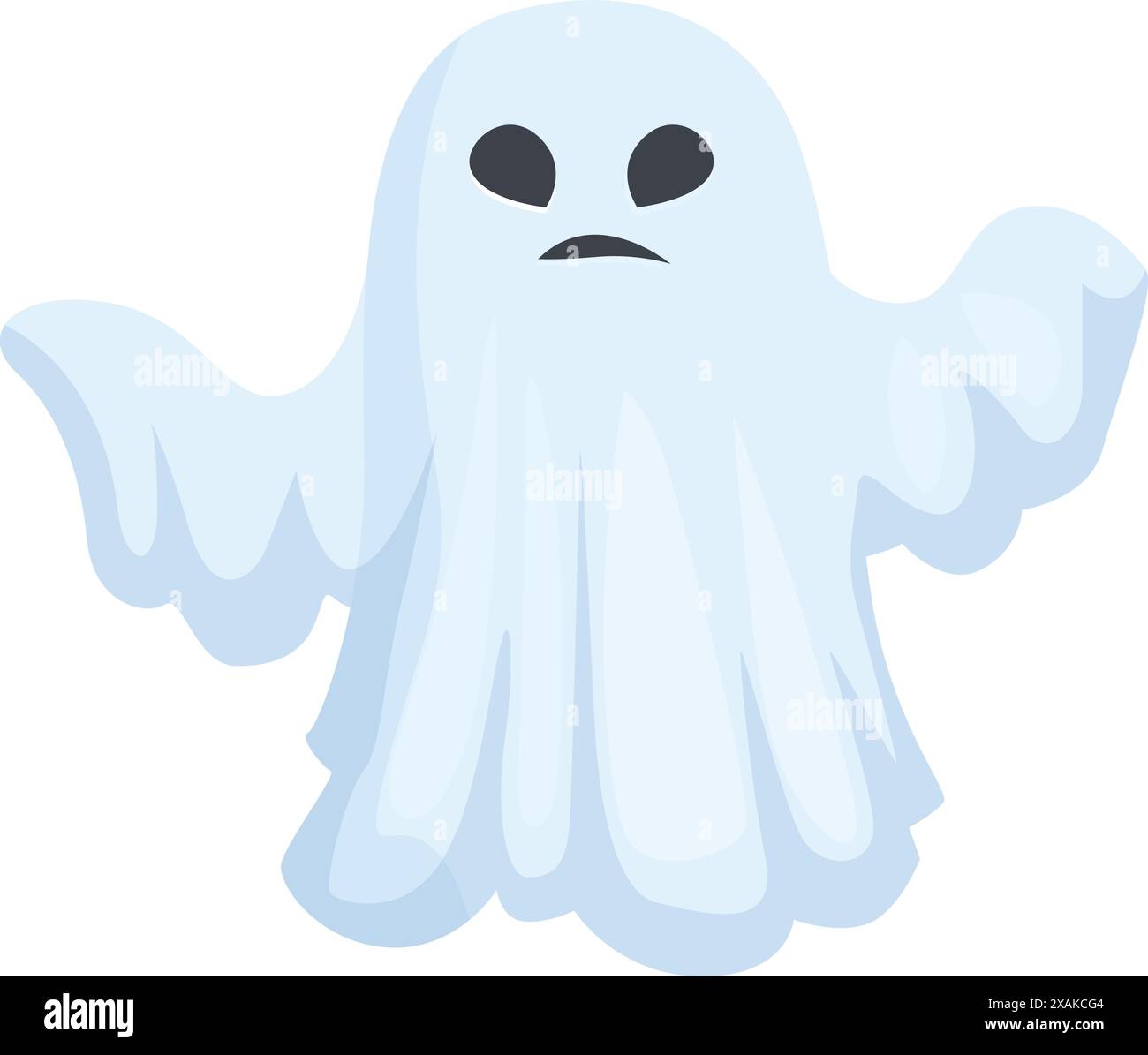 Cartoon ghost with a grumpy expression floating with arms outstretched ...