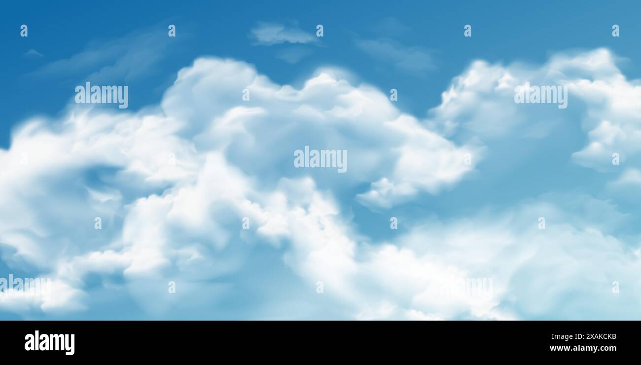 Blue sky cloud. Nature sky beautiful blue and white clouds texture background. Vector heaven ...