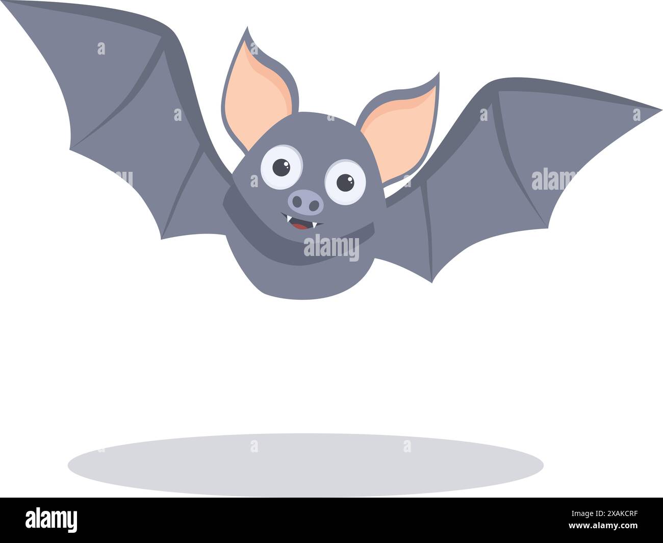 Friendly and smiling cartoon bat with big eyes is flapping its wings ...