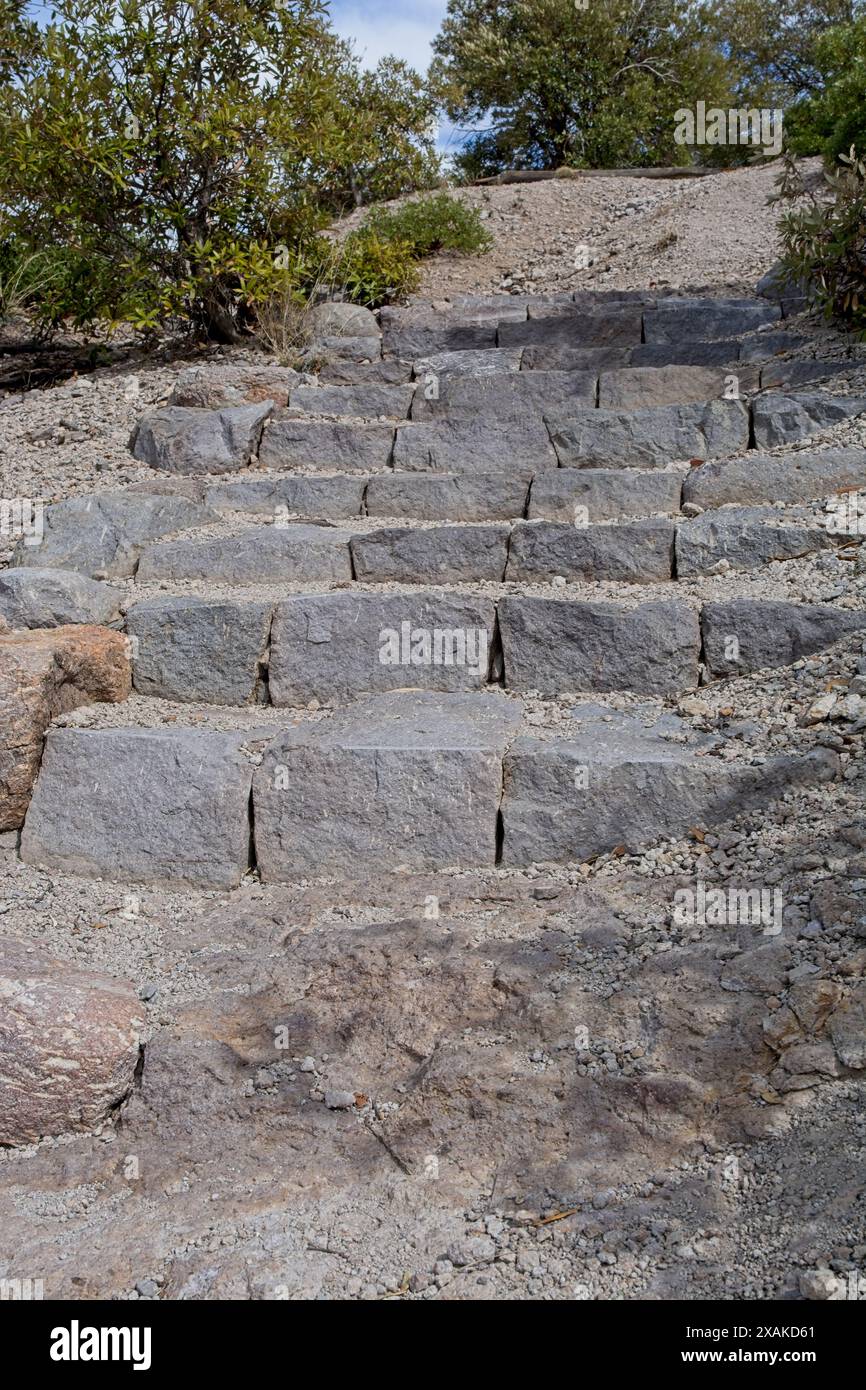 Granite block steps on hiking trail in Chiricahua National Monument ...