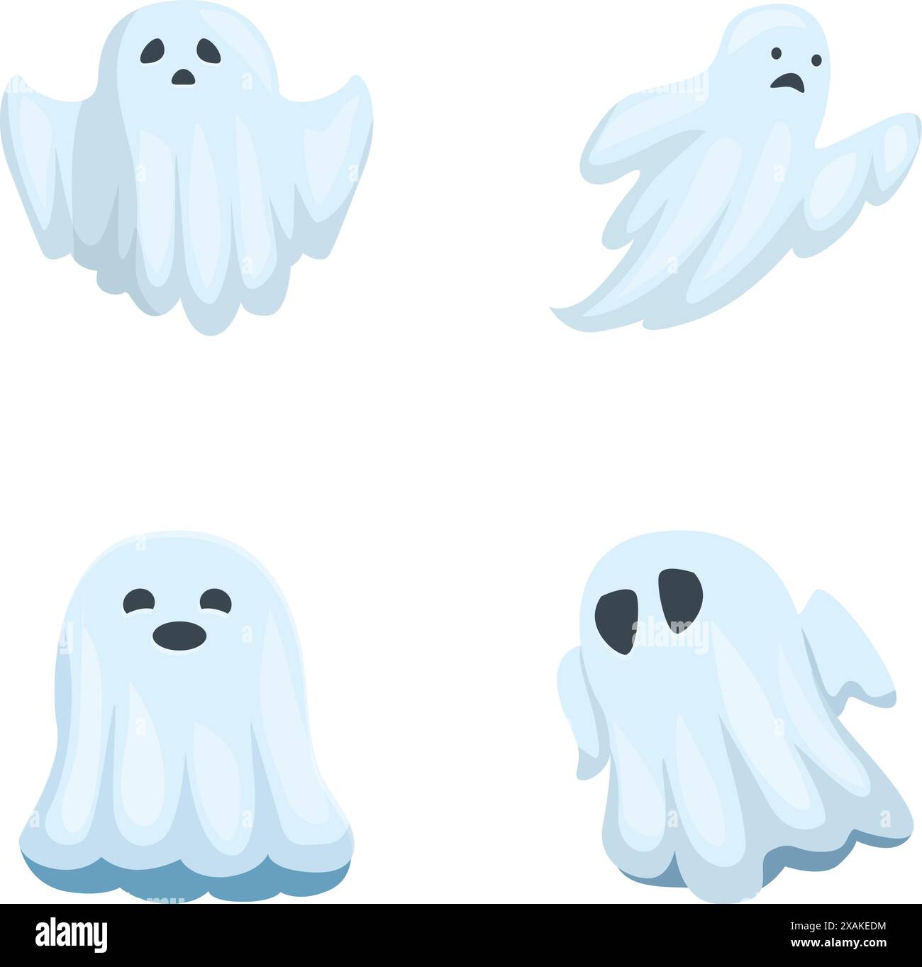 Set of four adorable and friendly ghost illustrations in various poses ...